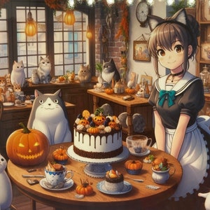 MAID CAT CAFE/ Anime Girl-themed Cat Cafe Polaroid/ Vintage Manga Style ...