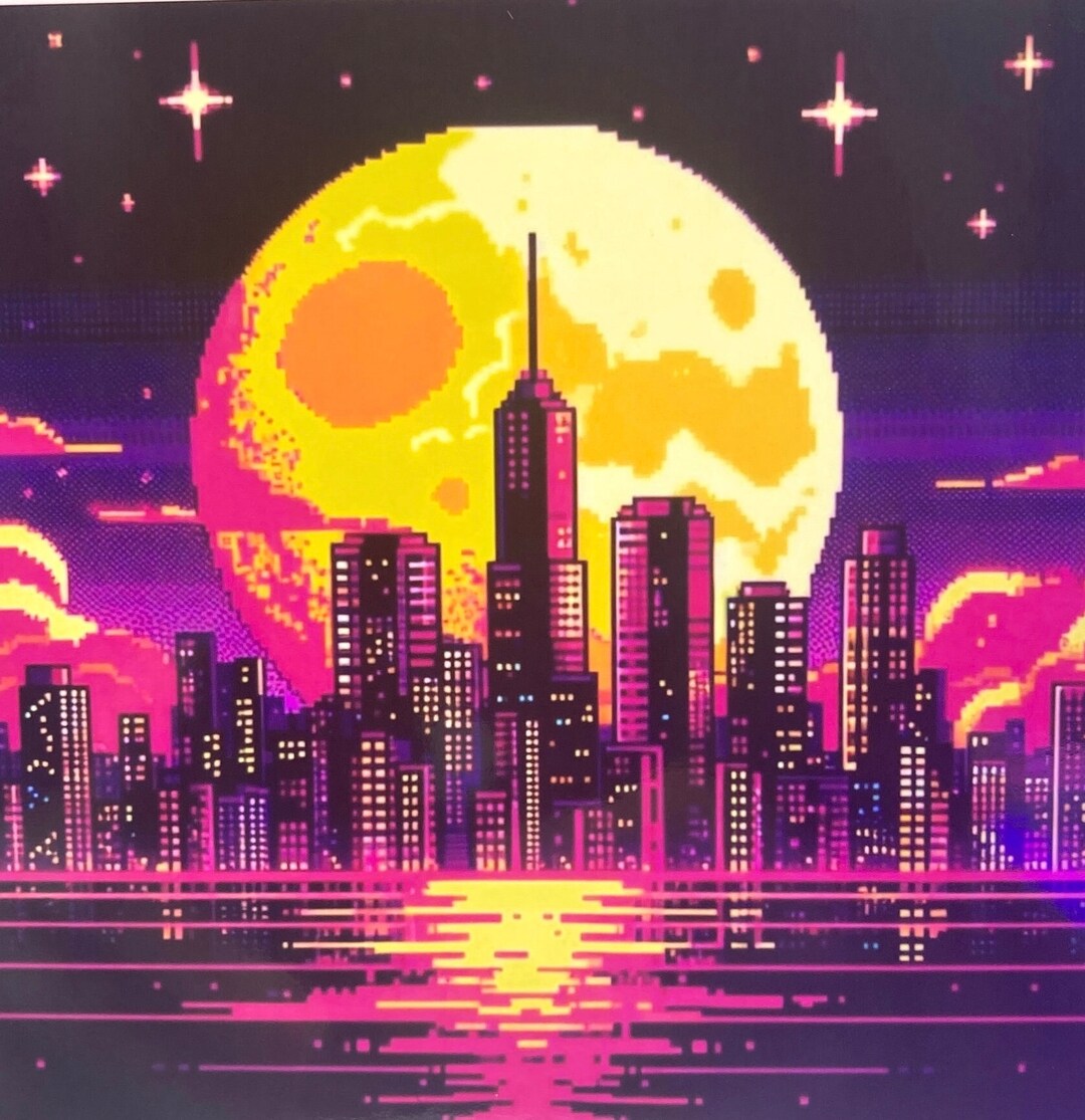 SENTINEL CITY/ Vaporwave City Cyberpunk Polaroid/ Retrowave Pixel Art ...