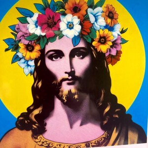 Divine Pop Art Polaroid: Jesus in Bloom - Cyan & Yellow Statement Piece ...