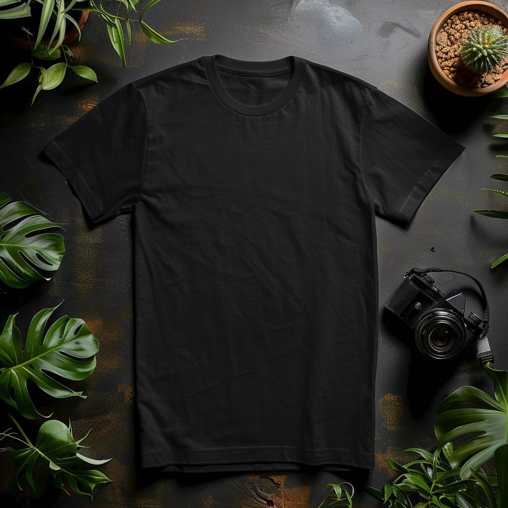 Black Tee Mockup Digital Download With Plants and Camera Background. - Etsy