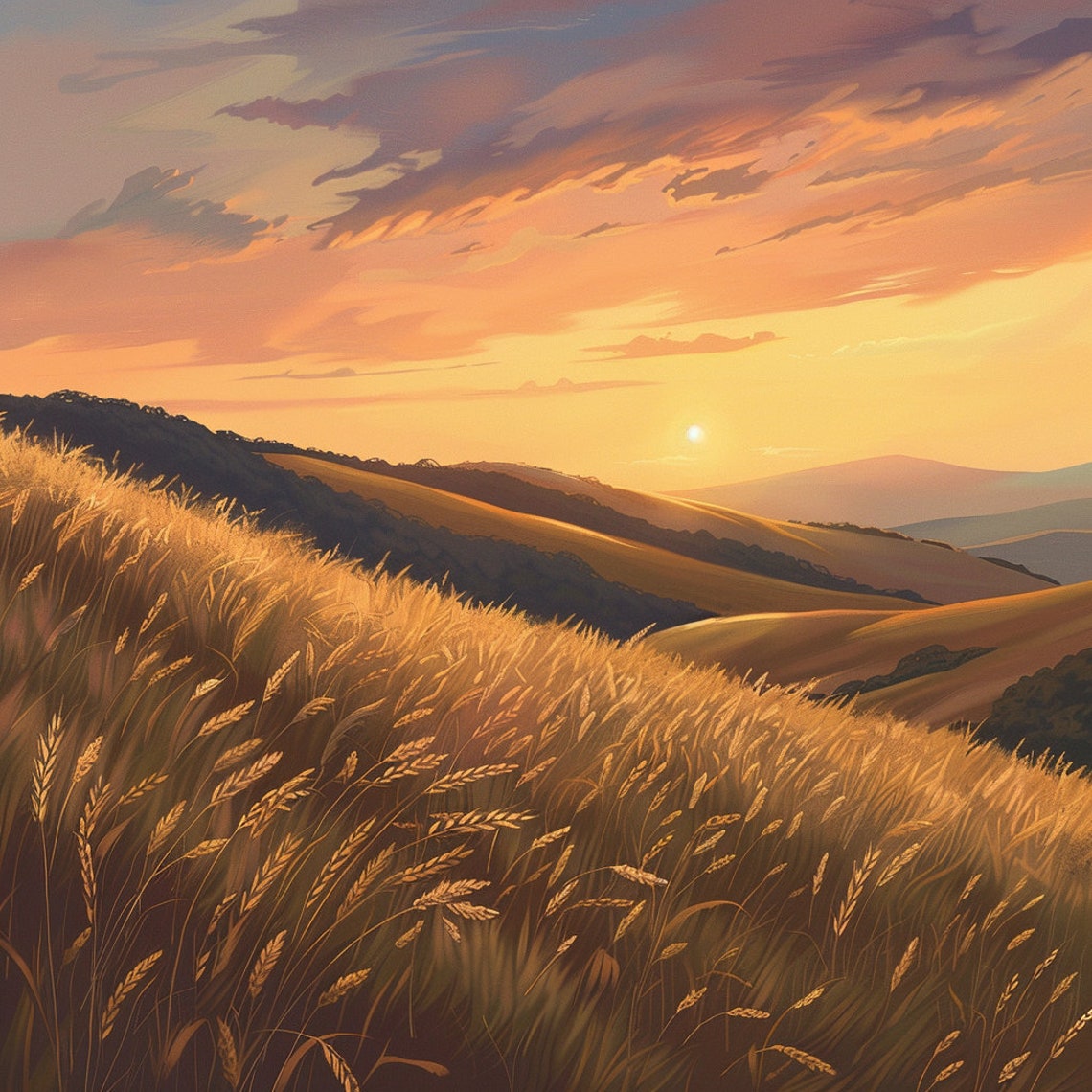 Cartoon Wheatfield Hillside Digital Download - Etsy