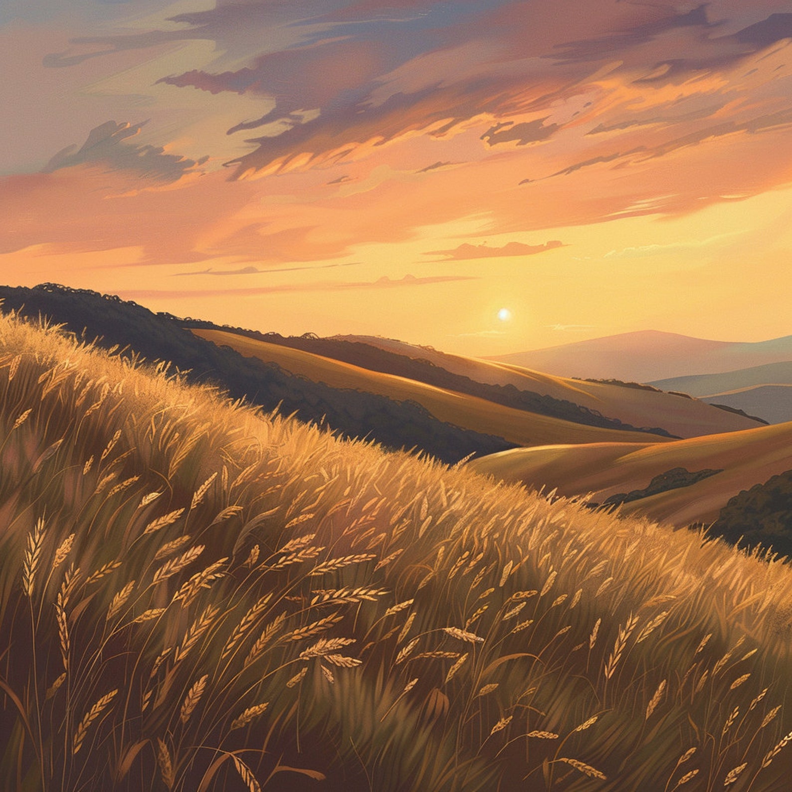 Cartoon Wheatfield Hillside Digital Download - Etsy