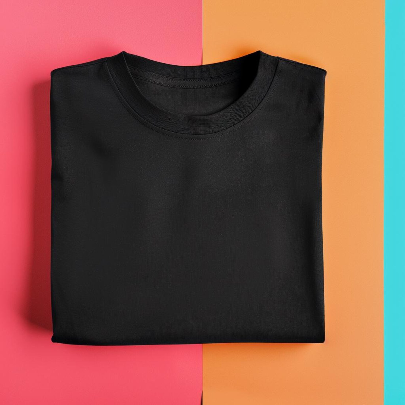 Mockup of Black Folded Tee, Colored Background Mockup, T Shirt Mockup ...