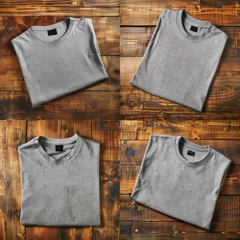 Mockup Pack of Grey Folded T Shirt on Dark Wooden Background Digital ...
