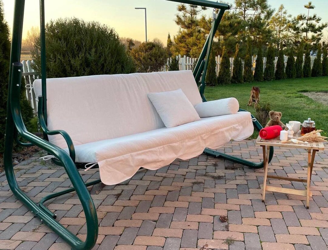 Long Cushion With Back for Steal Swing, Cushion for Outdoor With Removable Cover, Linen Cushions ...