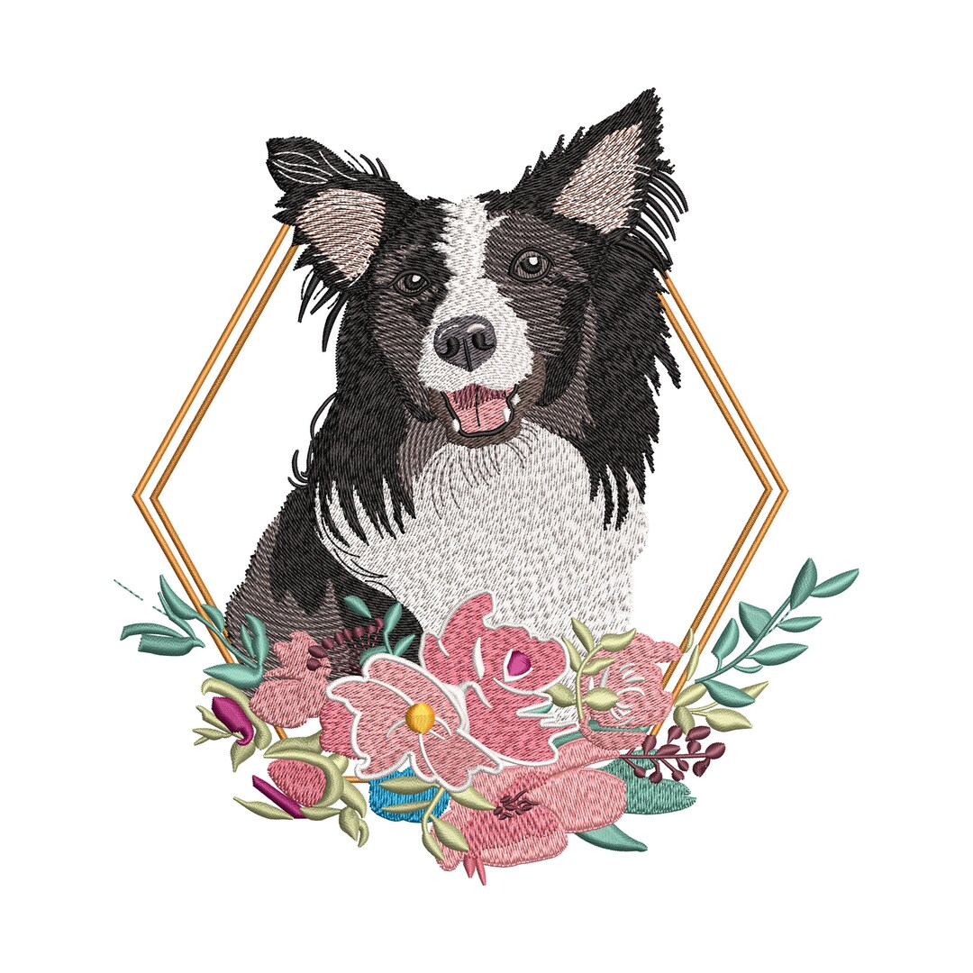 Floral Border Collie Embroidery Designs, Dog Machine Embroidery Design ...