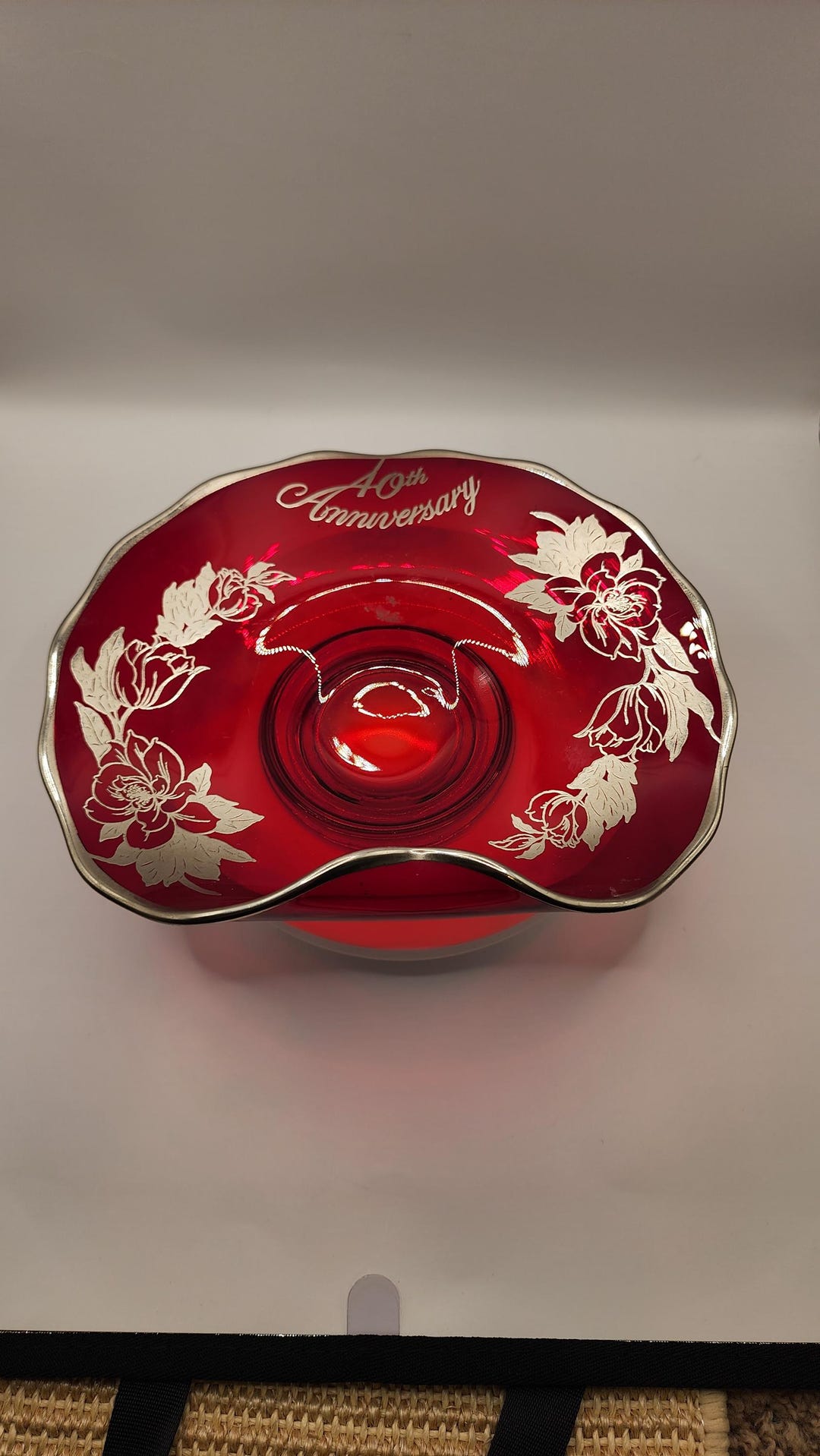 Vintage 40th Anniversary Plate Red With Sterling Silver Overlay by ...