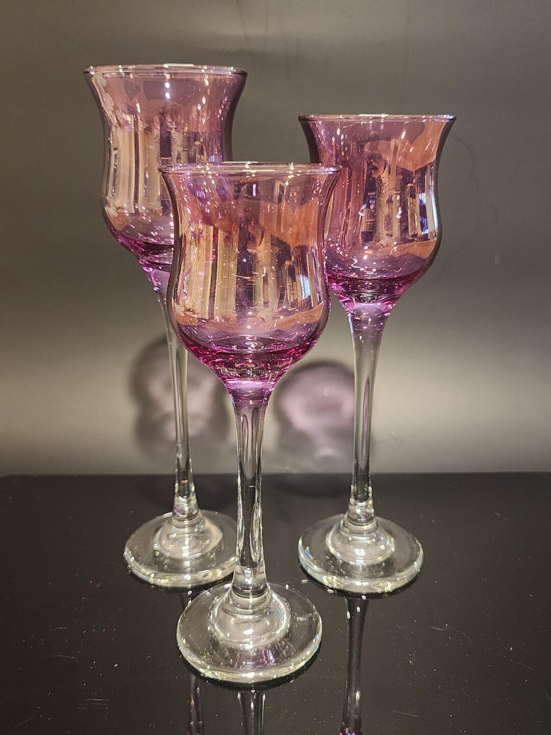 Vintage Handblown Glass Amethyst Purple Stemware Cordial Candle, Set of ...