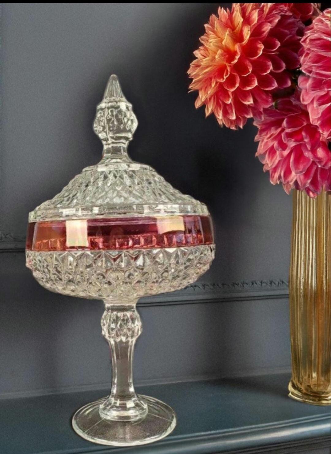 Vtg Crystal Indiana Glass Ruby Red All Footed Compote Dish W/ Lid ...