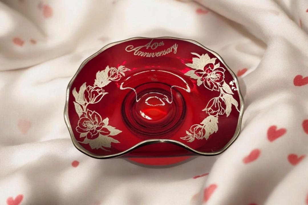 Vintage 40th Anniversary Plate Red With Sterling Silver Overlay by ...