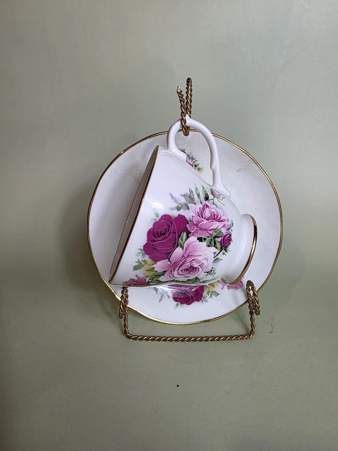 Vintage Golden Crown Tea Cup & Saucer White Pink Flowers Fine Bone ...