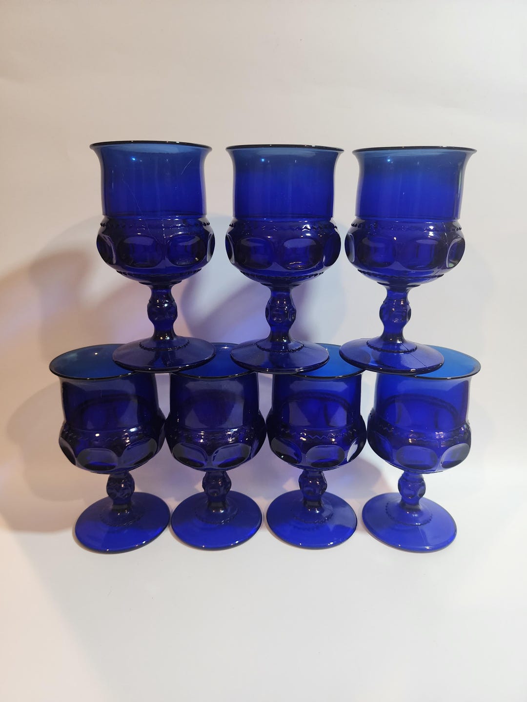 Indiana Glass Kings Crown Thumbprint Pattern Cobalt Blue Wine Goblets ...