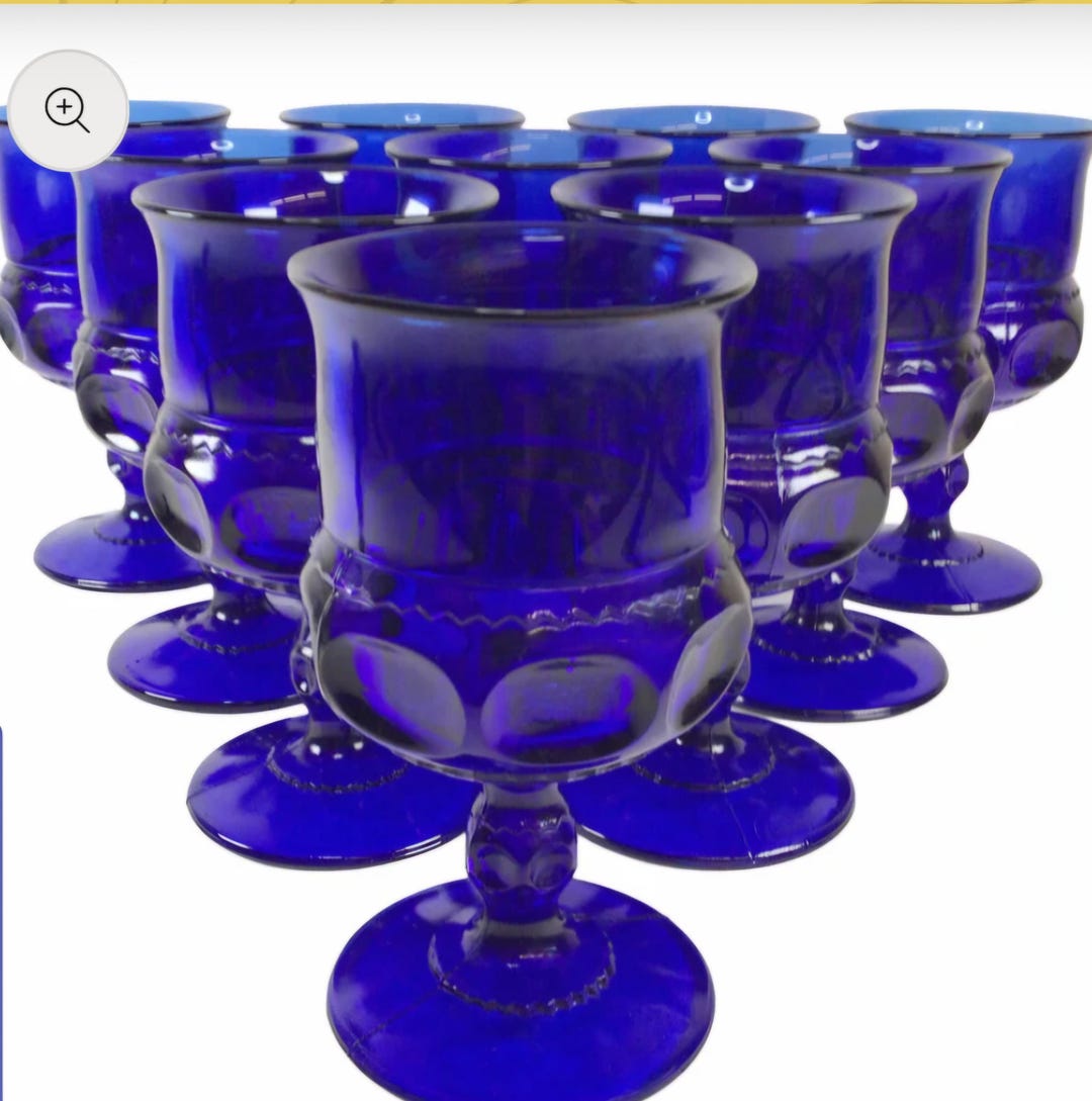 Indiana Glass Kings Crown Thumbprint Pattern Cobalt Blue Wine Goblets ...