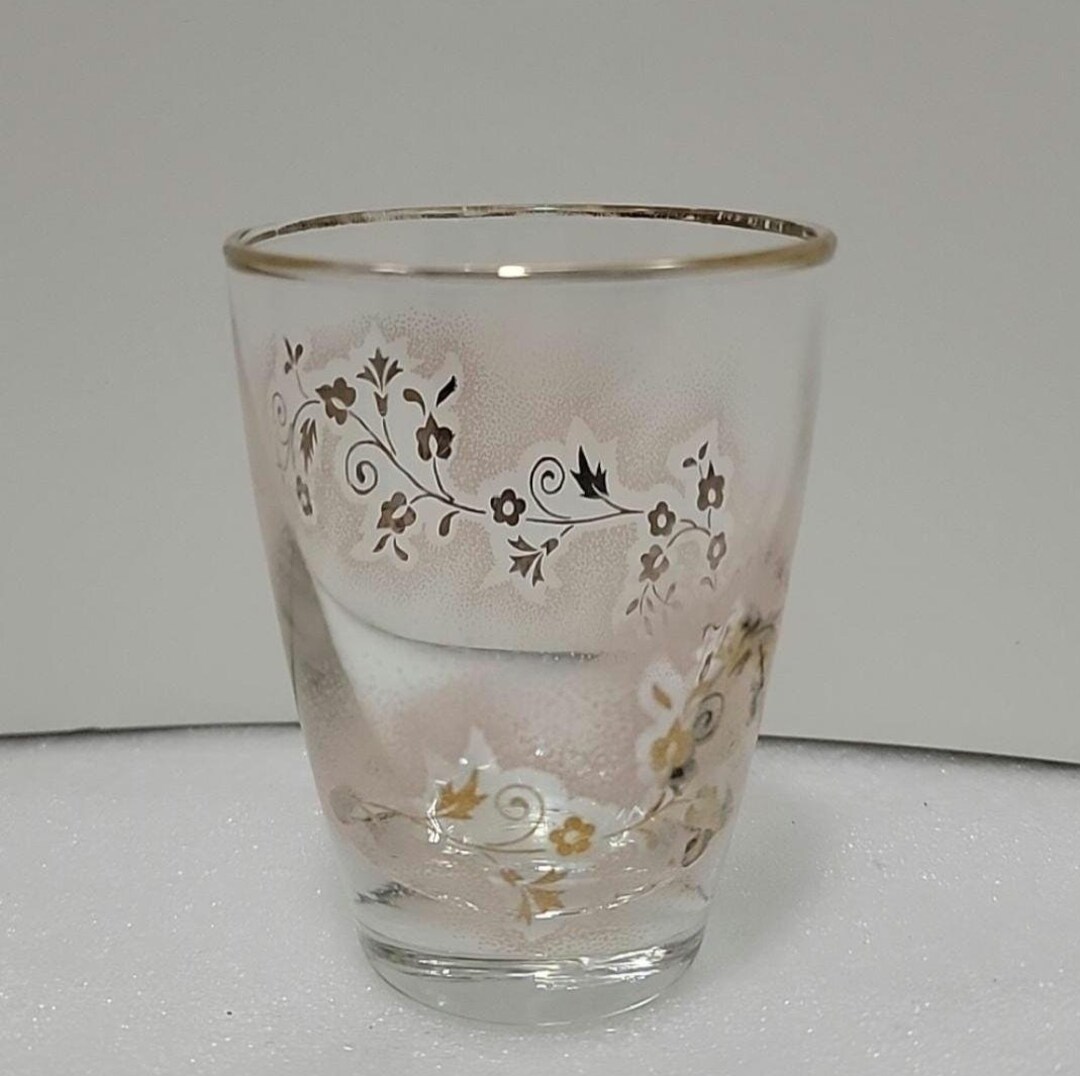 MCM Libbey Pink Duchess Pattern 1950's Floral With Gold Accents. Set of ...