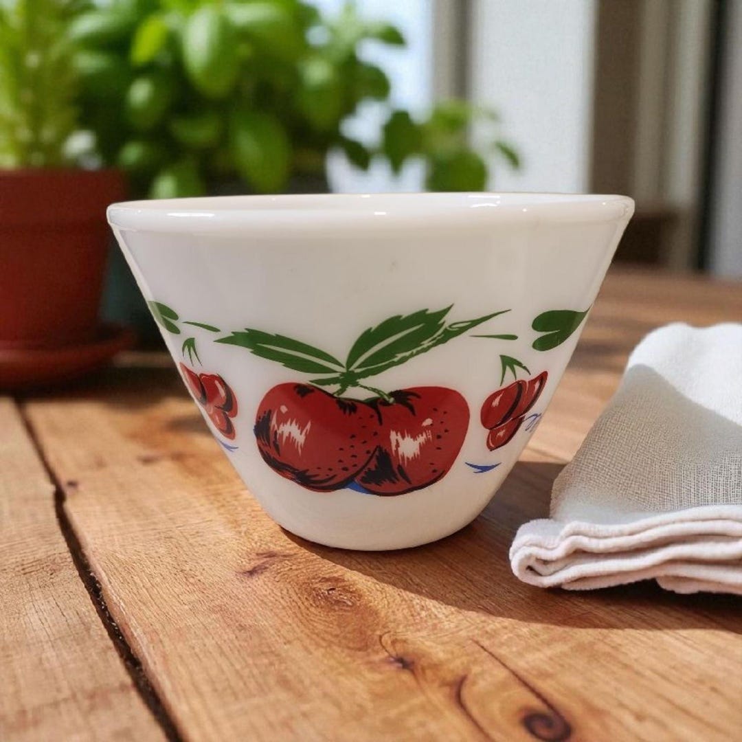 Fire King "apples & Cherries" Mixing Bowl, Produced by Anchor Hocking ...