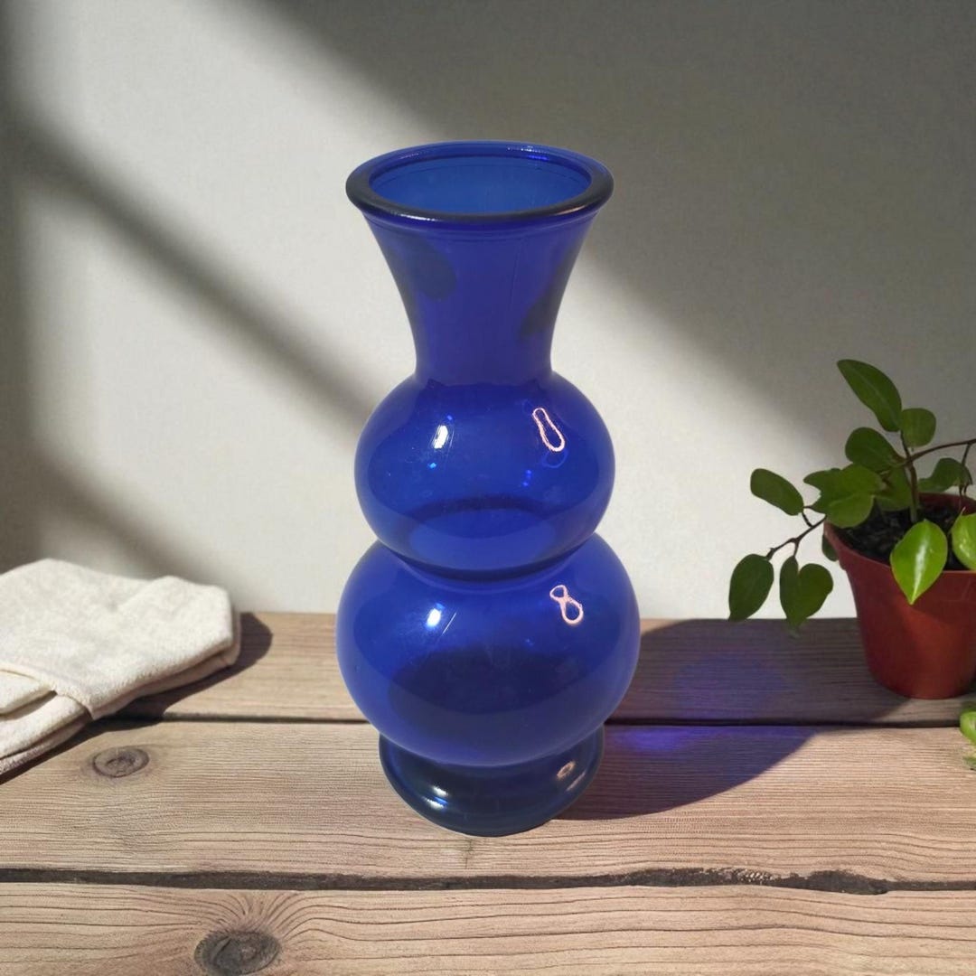 Vintage Cobalt Blue Double Bubble Glass Vase - Etsy