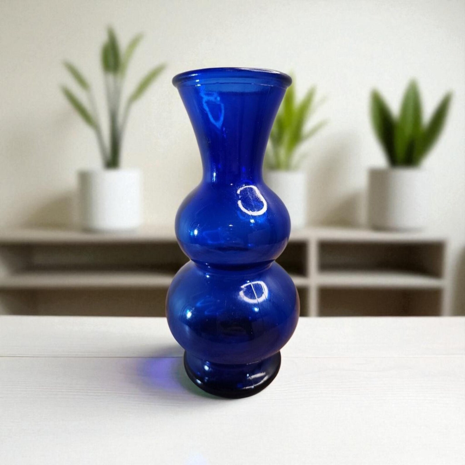 Vintage Cobalt Blue Double Bubble Glass Vase - Etsy