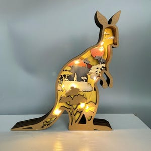 3D Wooden Kangaroo Desk Decor With Lights,wooden Wild Animal Craft ...