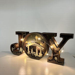 3D Carved Wooden JOY Letter Ornaments,wooden JOY Sign Lamp, JOY Desk ...