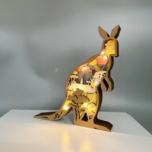 3D Wooden Kangaroo Desk Decor With Lights,wooden Wild Animal Craft ...