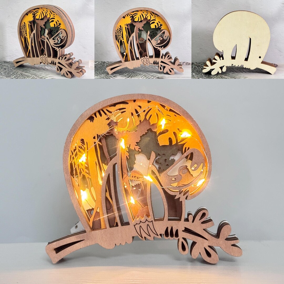 Custom Wooden 3D Sloth Animal Lights,hand-carved Wooden Animals ...