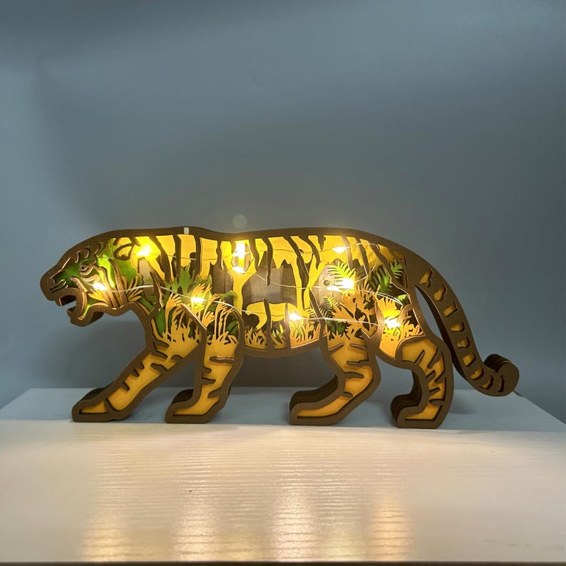 Custom Wooden Handcarved 3D Tiger With LED Lights,wooden Tiger Desk ...