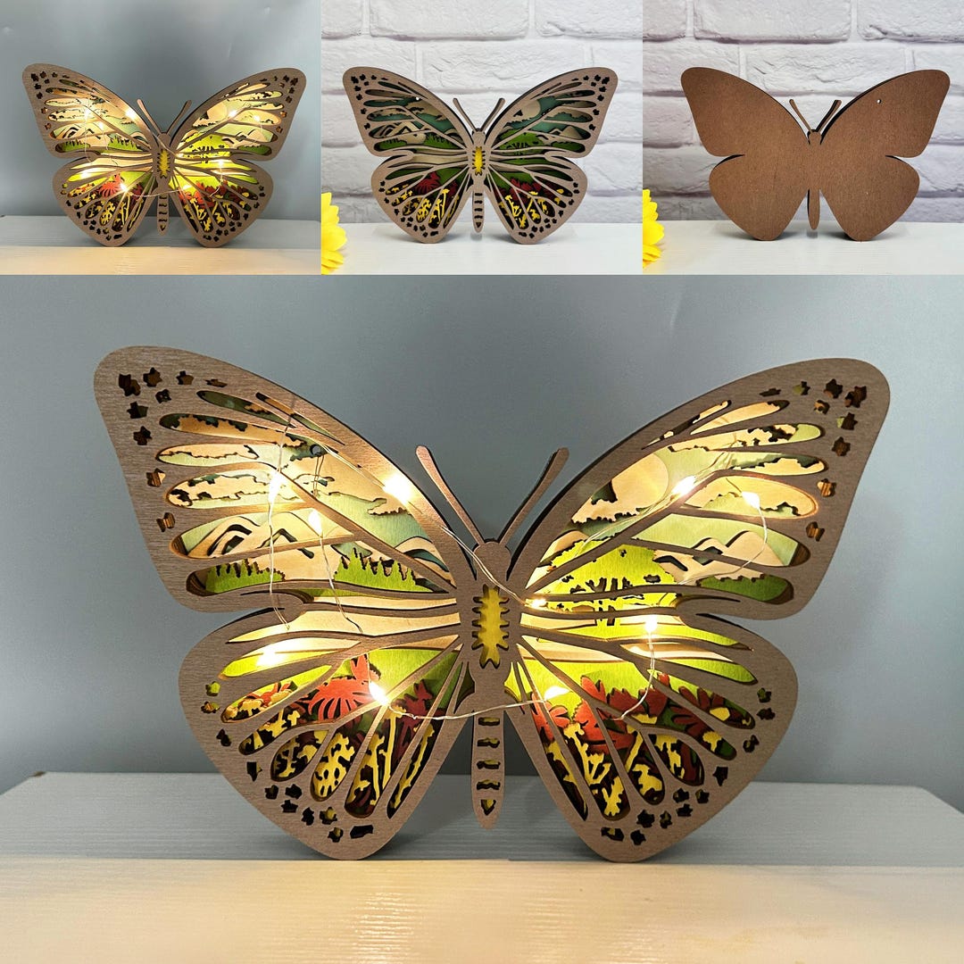 3D Hand-carved Wooden Butterfly Desk Ornament With Light-wooden ...