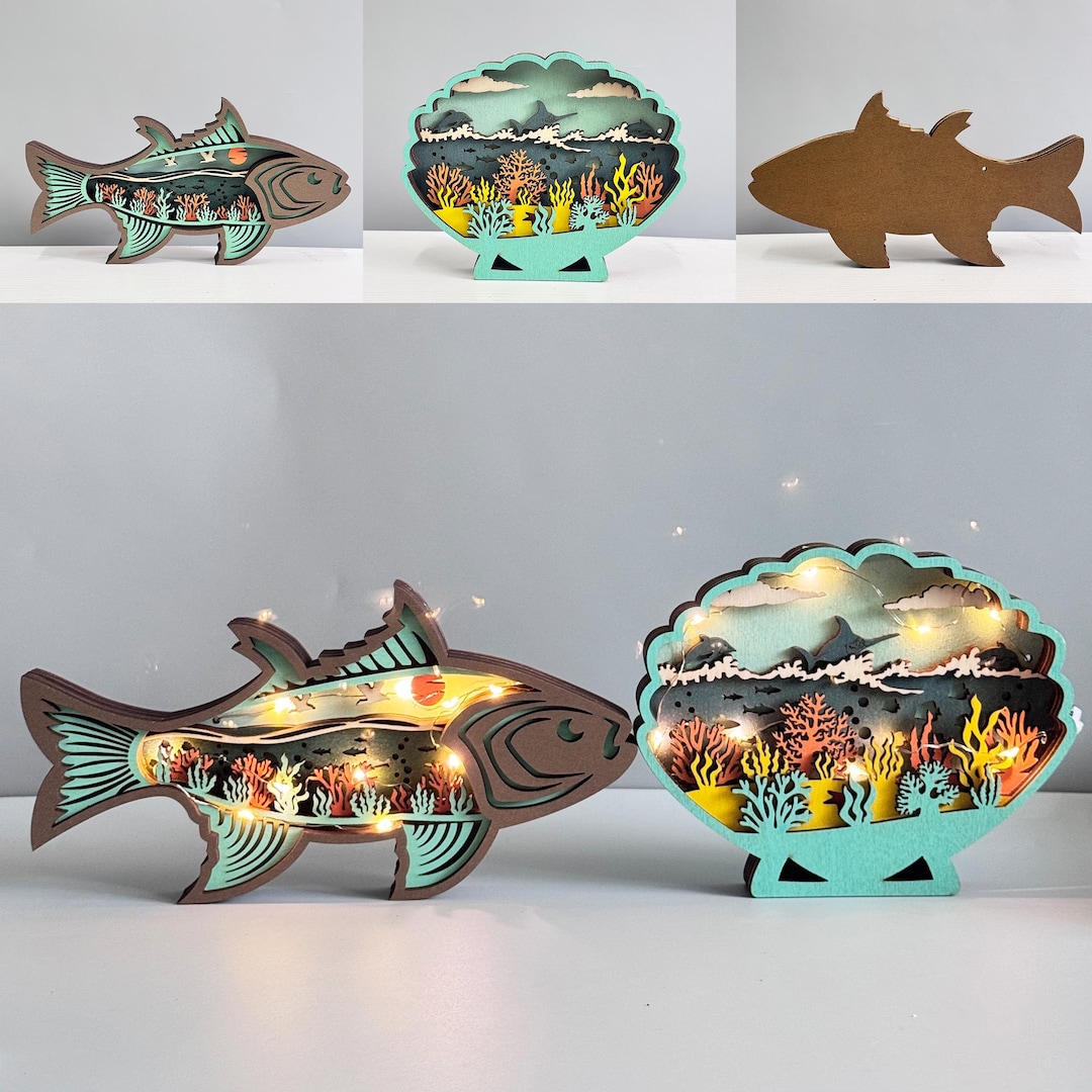 Custom 3D Fish and Scallop Wooden Light,wooden Fish,wooden Scallop ...