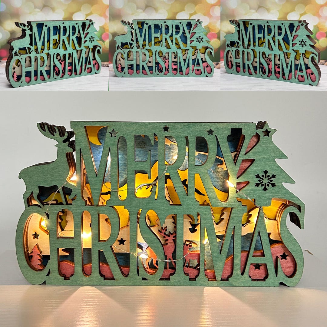 3D Carved Wooden Merry Christmas Letter Ornament,light-up Christmas ...