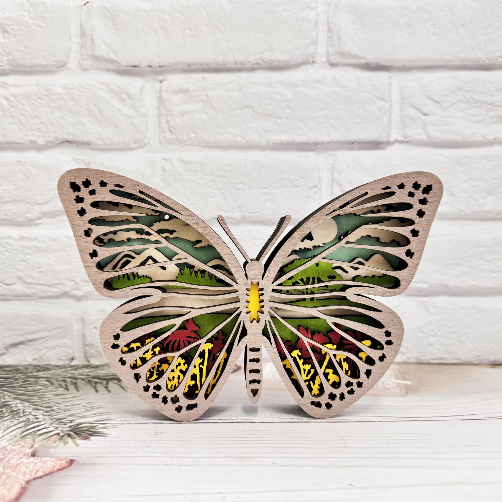 3D Hand-carved Wooden Butterfly Desk Ornament With Light-wooden ...