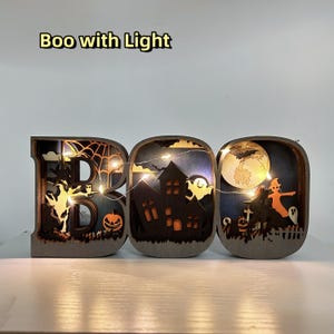3D Carved Wooden BOO Letter Ornaments,wooden BOO Sign Lamp,home Table ...