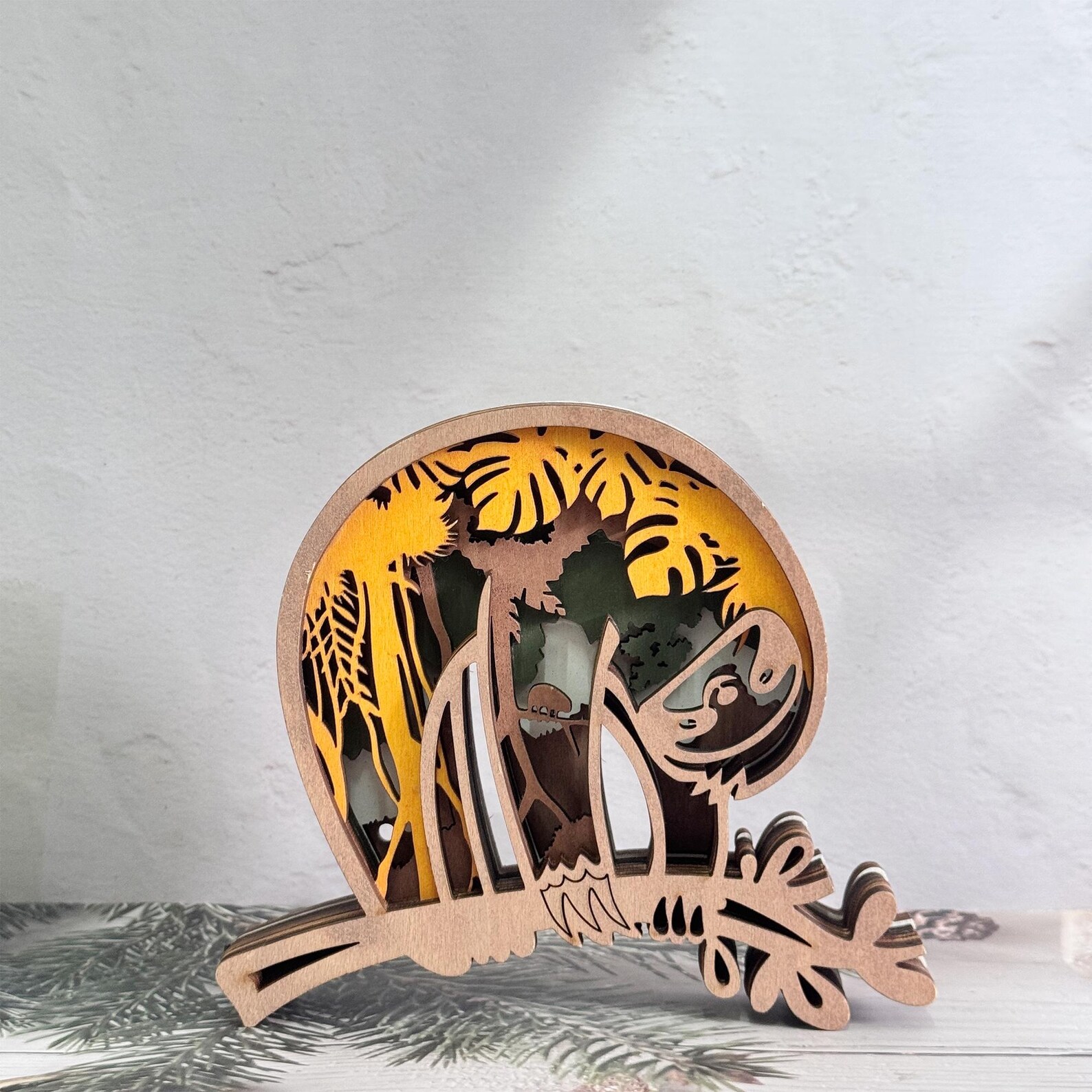 Custom Wooden 3D Sloth Animal Lights,hand-carved Wooden Animals ...