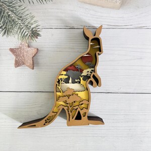 3D Wooden Kangaroo Desk Decor With Lights,wooden Wild Animal Craft ...