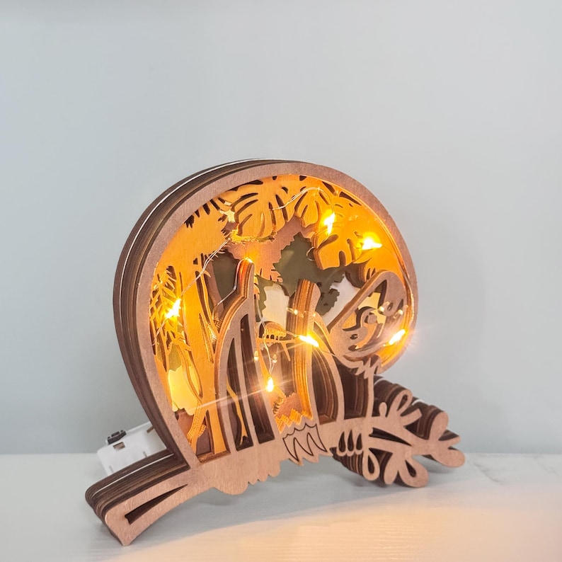 Custom Wooden 3D Sloth Animal Lights,hand-carved Wooden Animals ...