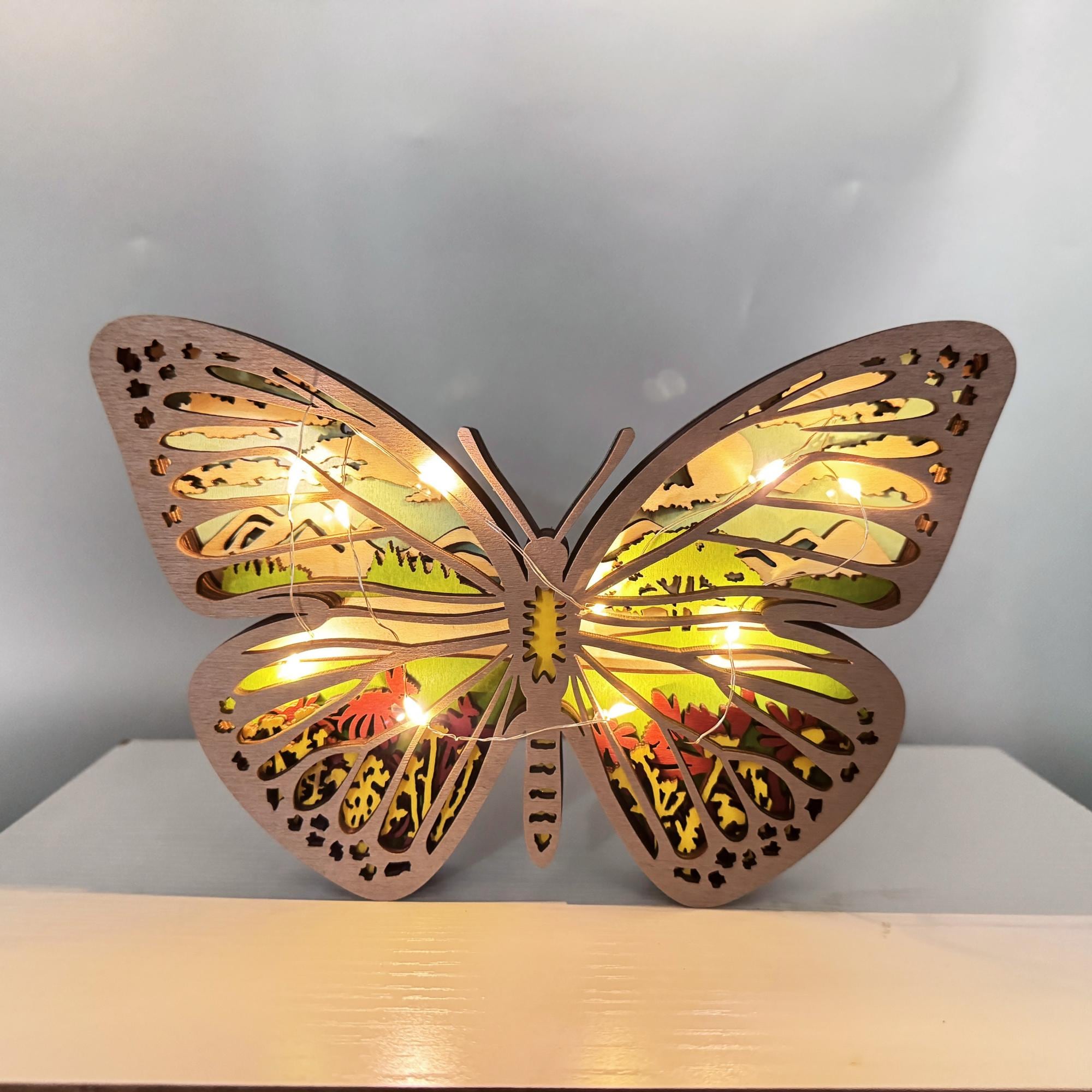 3D Hand-carved Wooden Butterfly Desk Ornament With Light-wooden ...