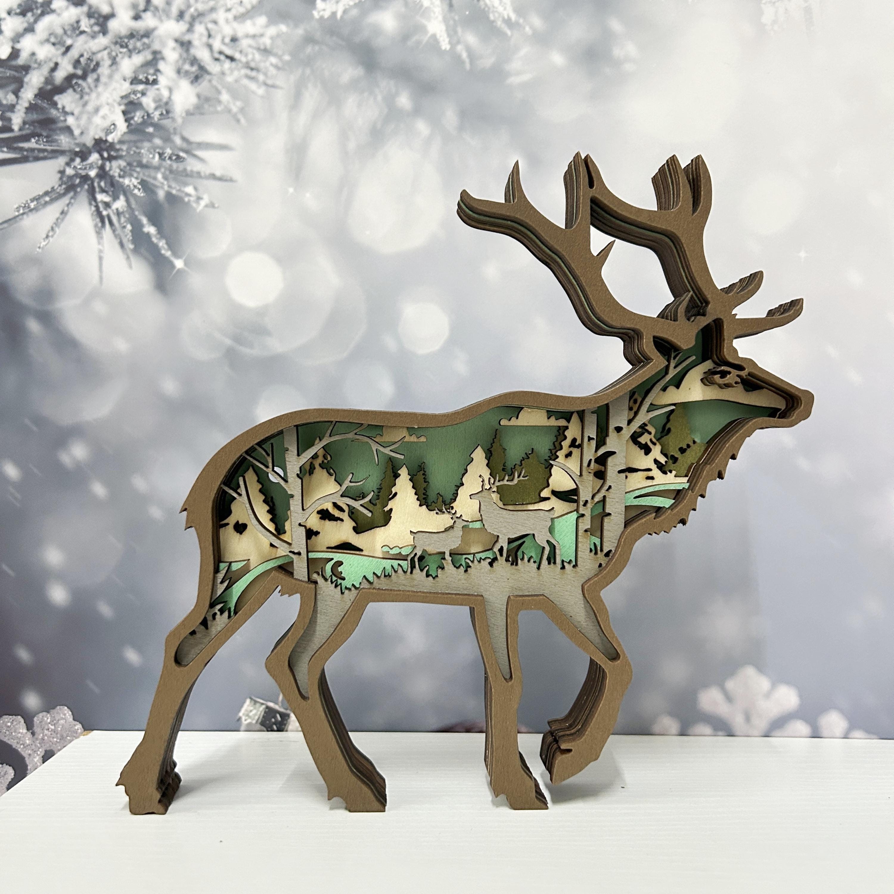 Custom 3D Carved Wooden Reindeer Ornaments With Lights,wooden Reindeer ...