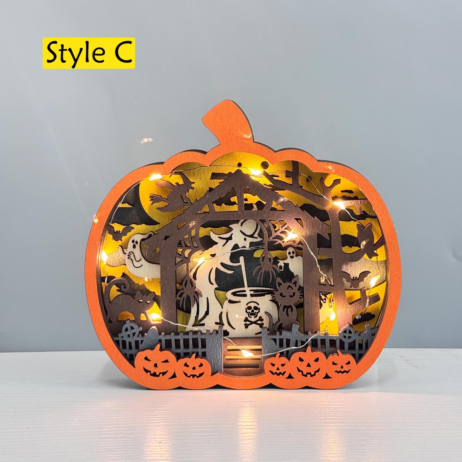 Custom Halloween 3D Wooden Pumpkin/bat Desk Decor With Lights,halloween ...