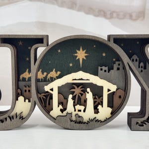 3D Carved Wooden JOY Letter Ornaments,wooden JOY Sign Lamp, JOY Desk ...