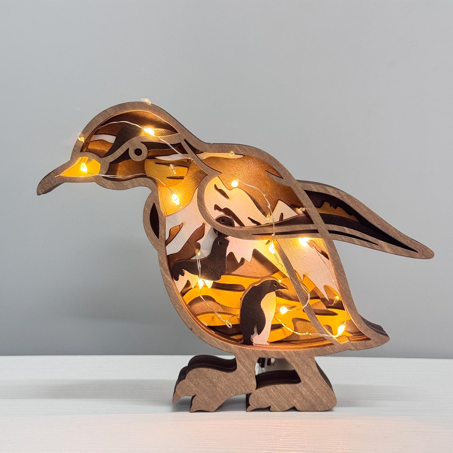 Custom 3D Hand-carved Wooden Penguin Desk Ornament With Lights,wooden ...