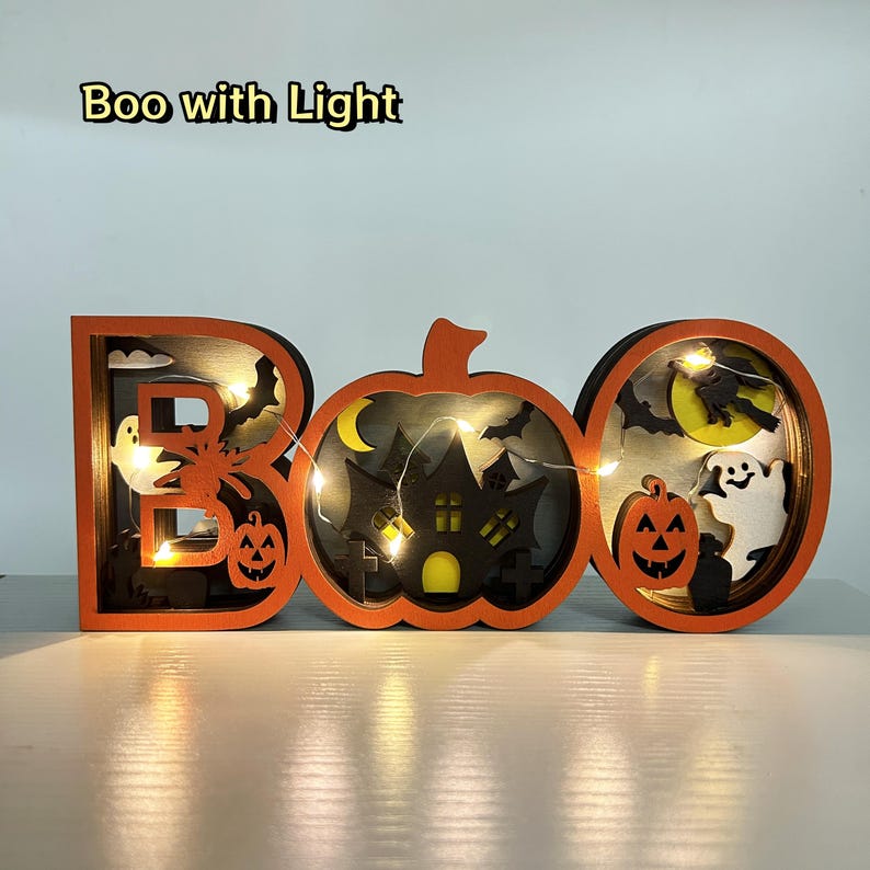 3D Carved Wooden BOO Letter Pumpkin Light,wooden BOO Decor,wooden ...