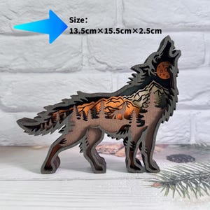 Custom Wooden 3D Wolf With Lights,hand-carved Animal Lights,engraved ...