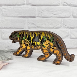 Custom Wooden Handcarved 3D Tiger With LED Lights,wooden Tiger Desk ...