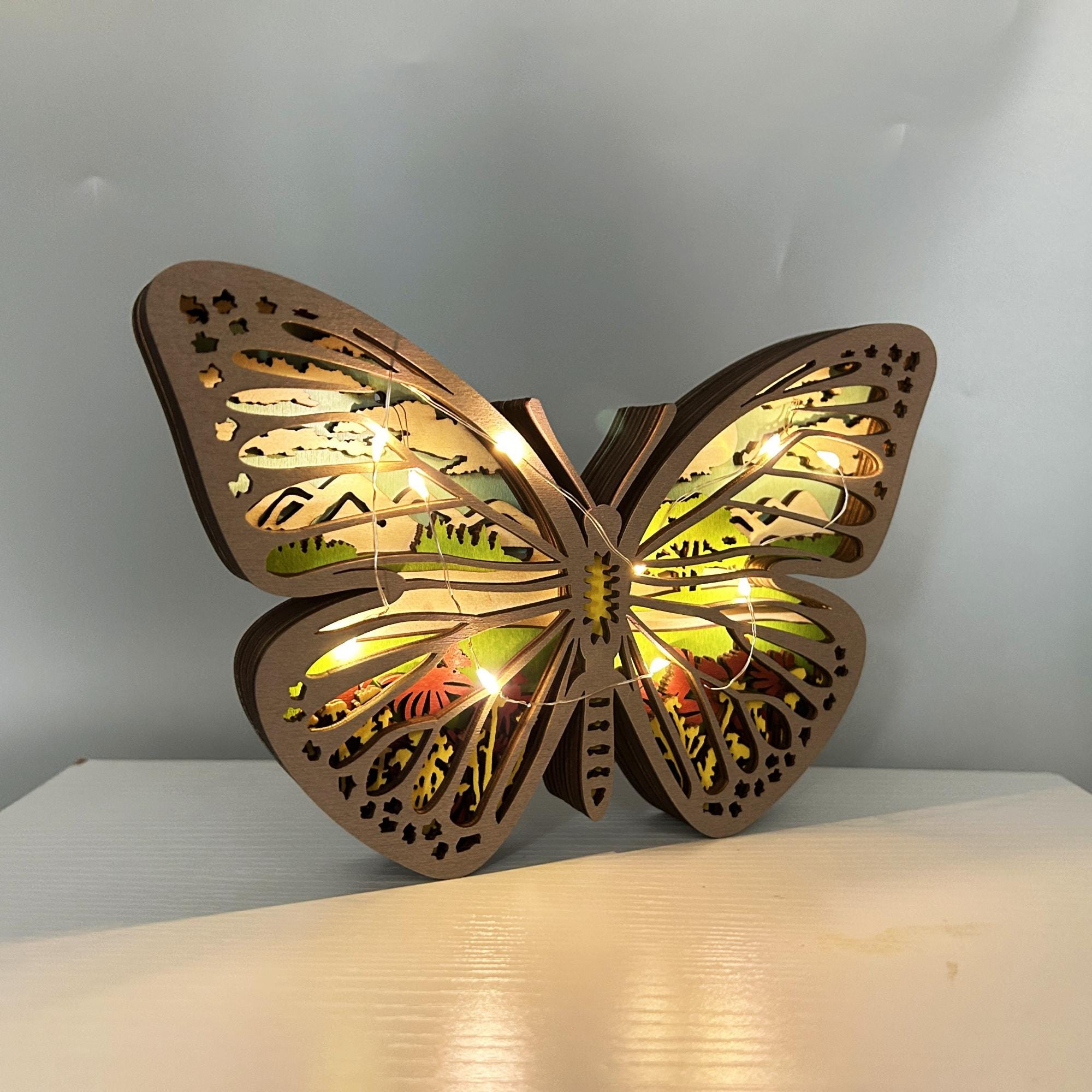3D Hand-carved Wooden Butterfly Desk Ornament With Light-wooden ...