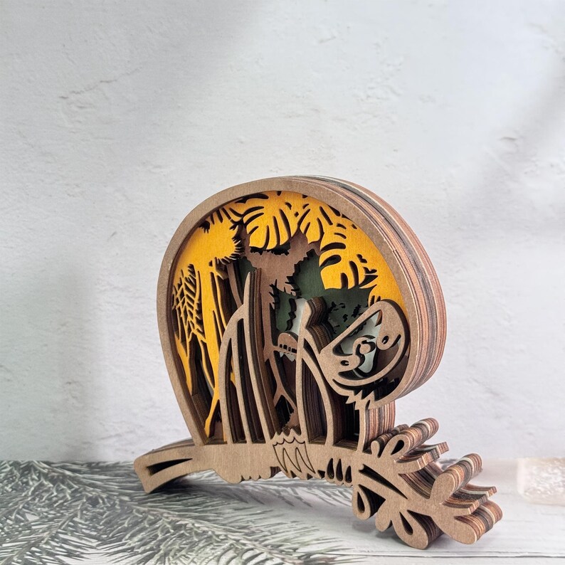 Custom Wooden 3D Sloth Animal Lights,hand-carved Wooden Animals ...