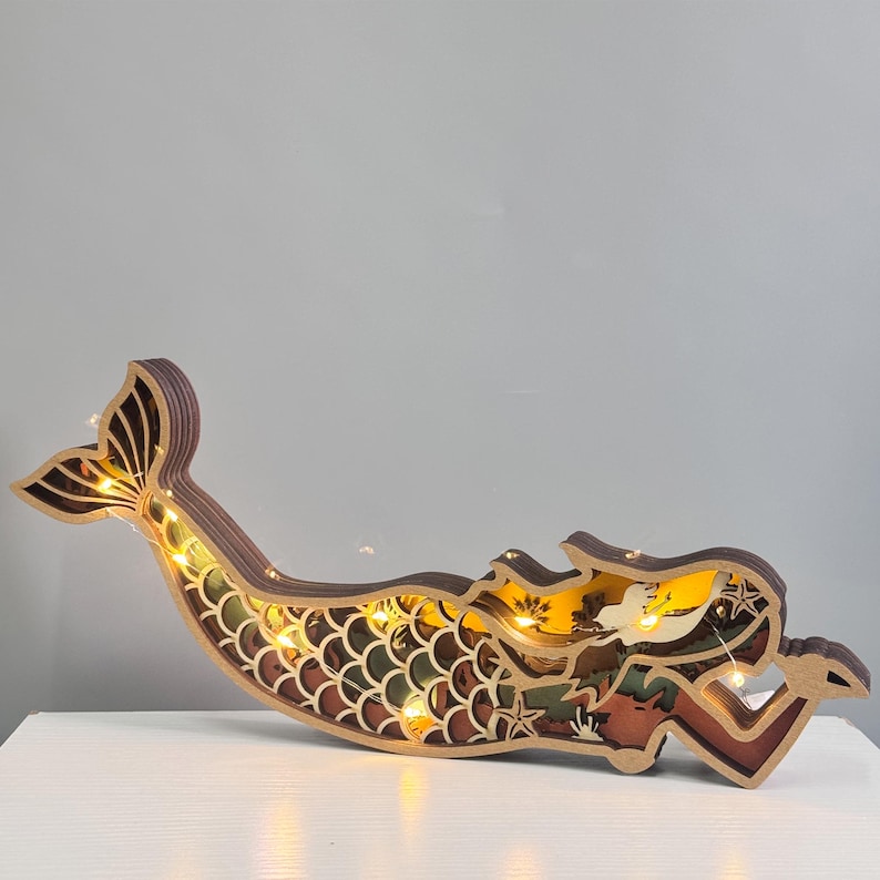 Custom Handcarved 3D Wooden Mermaid With LED Lights,wooden Mermaid ...
