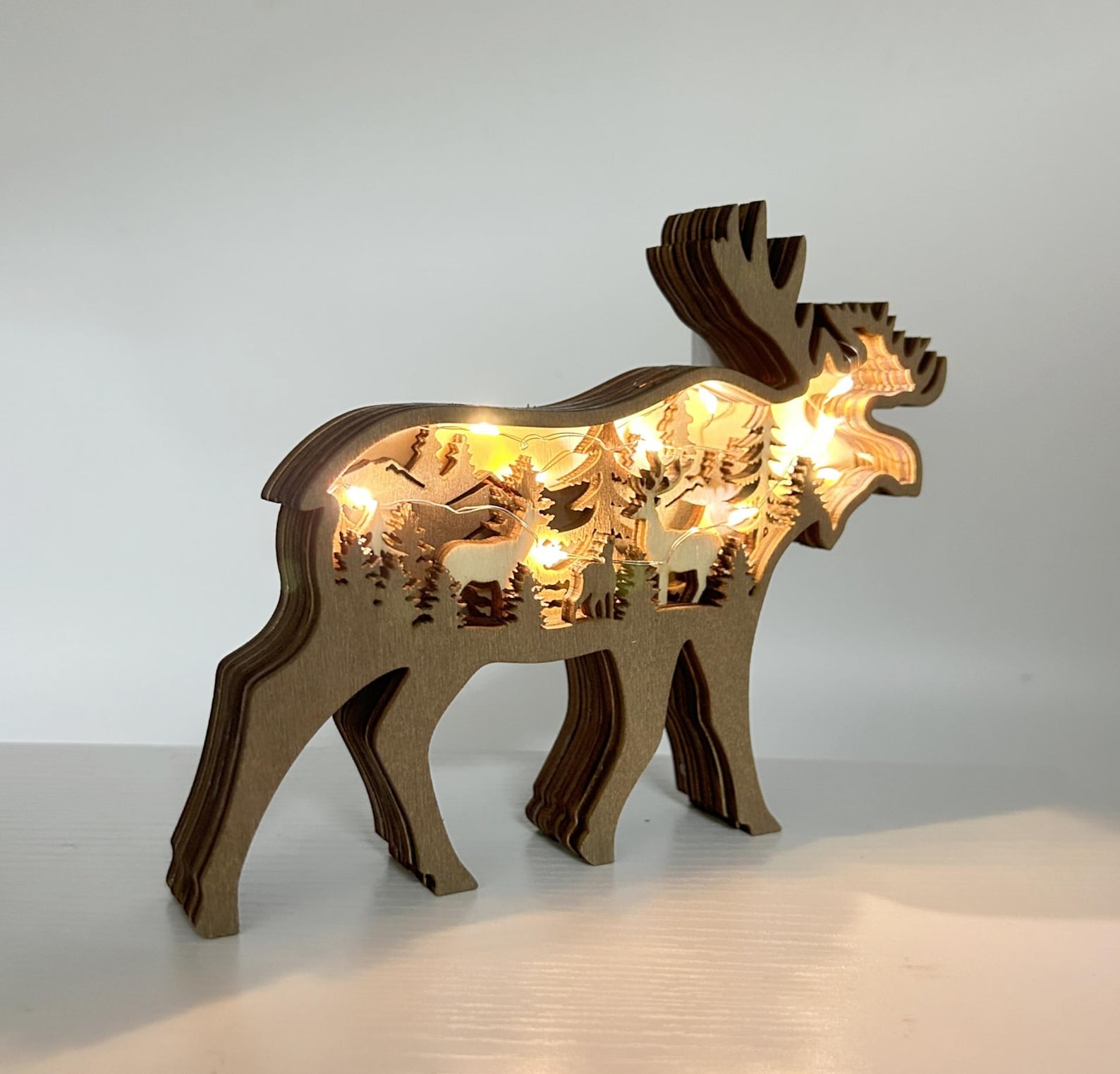 Custom 3D Carved Wooden Moose Decor With Lights,wooden Moose,wooden ...