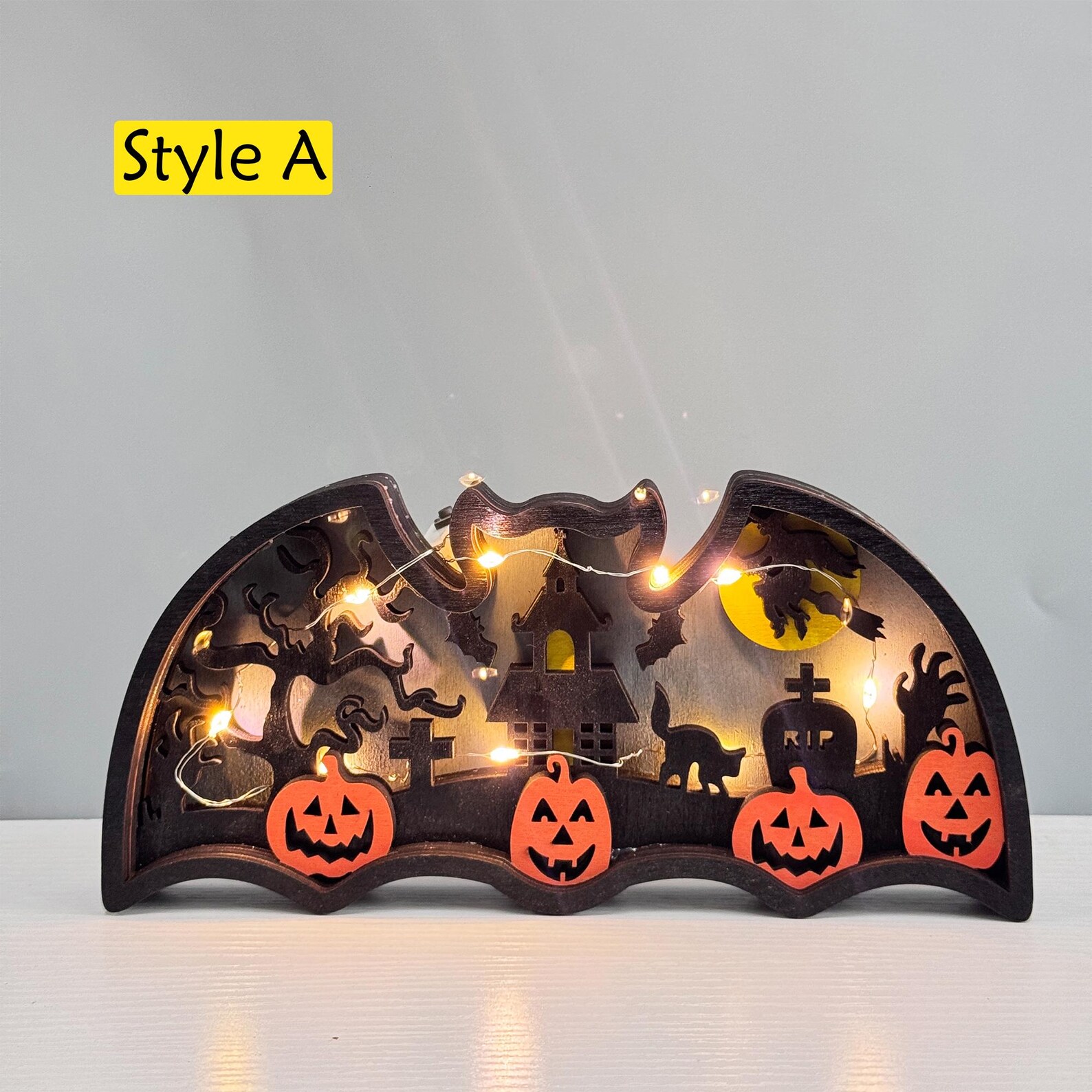 Custom Halloween 3D Wooden Pumpkin/bat Desk Decor With Lights,halloween ...