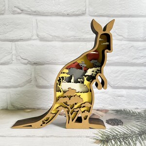 3D Wooden Kangaroo Desk Decor With Lights,wooden Wild Animal Craft ...