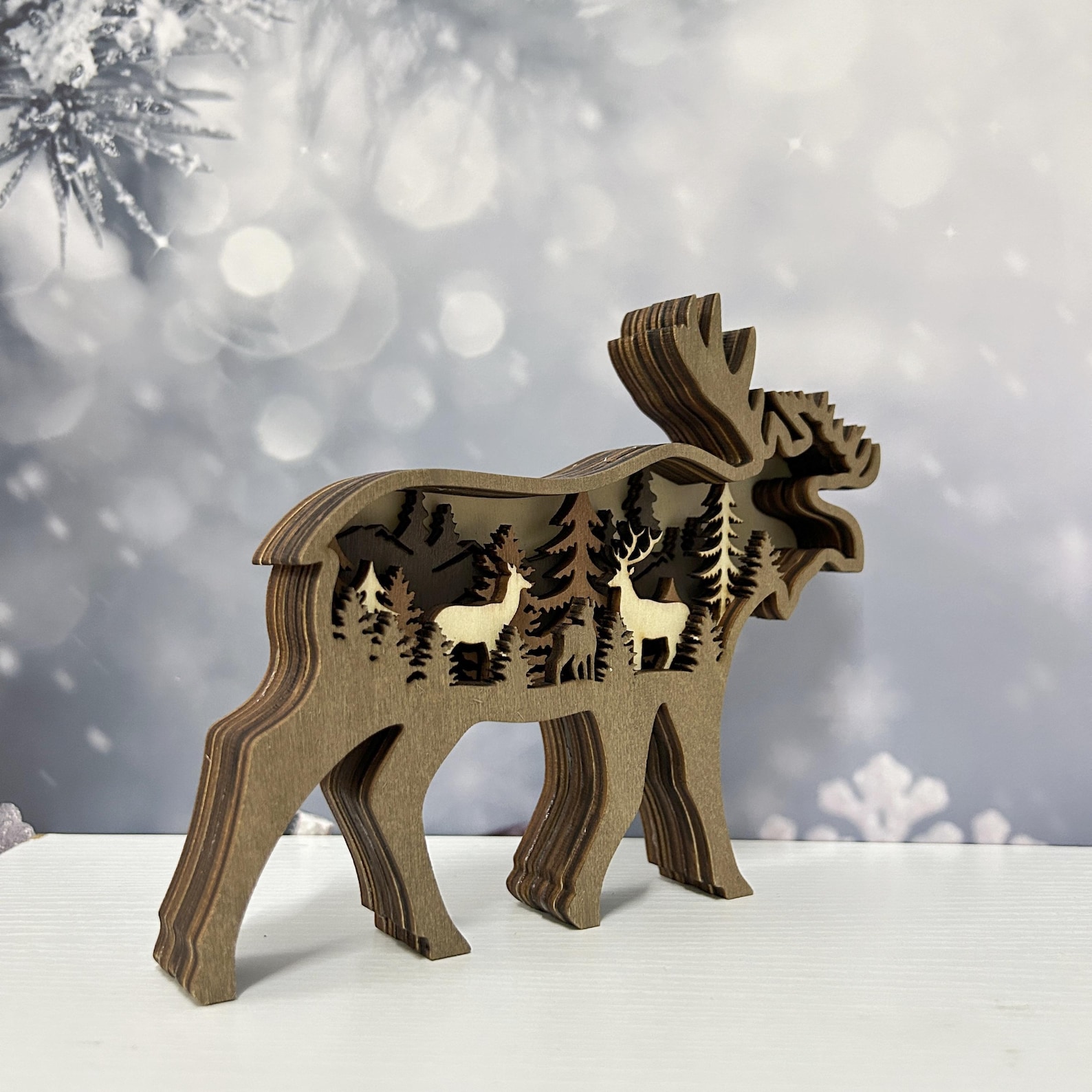 Custom 3D Carved Wooden Moose Decor With Lights,wooden Moose,wooden ...