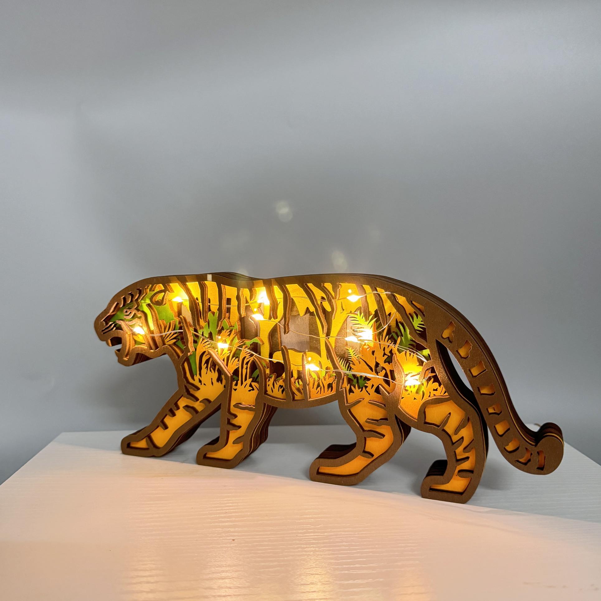 Custom Wooden Handcarved 3D Tiger With LED Lights,wooden Tiger Desk ...
